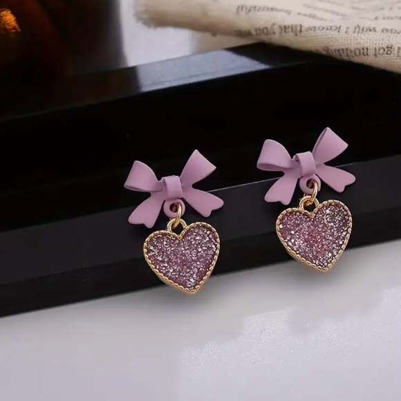 Jewelry | Brand New Beautiful Pink Bow Bling Bling Heart Design Dangle ...